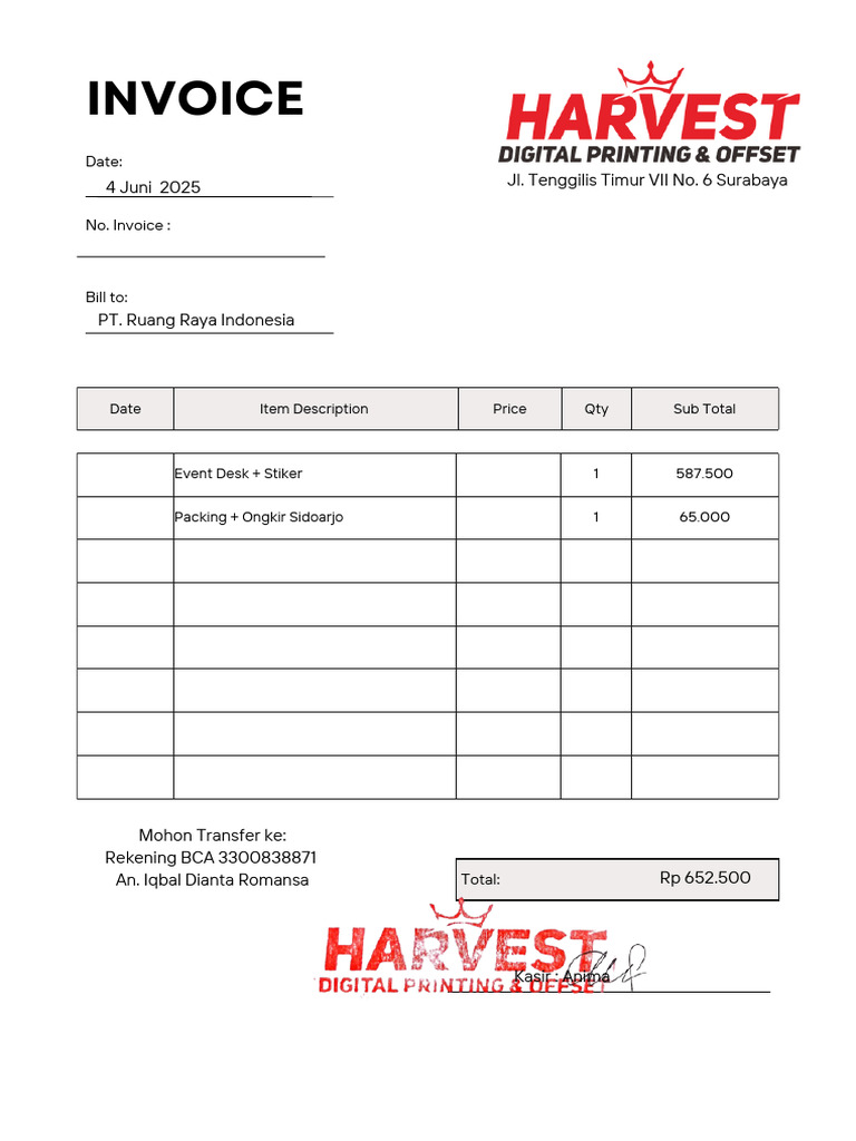 Invoice Booth Sidoarjo Trunojoyo | PDF