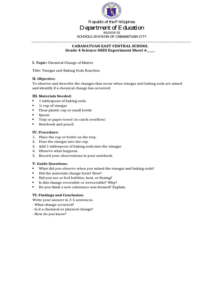 Q1 Science W1 Experiment Physical Chemical Change Experiment Grade4 | PDF