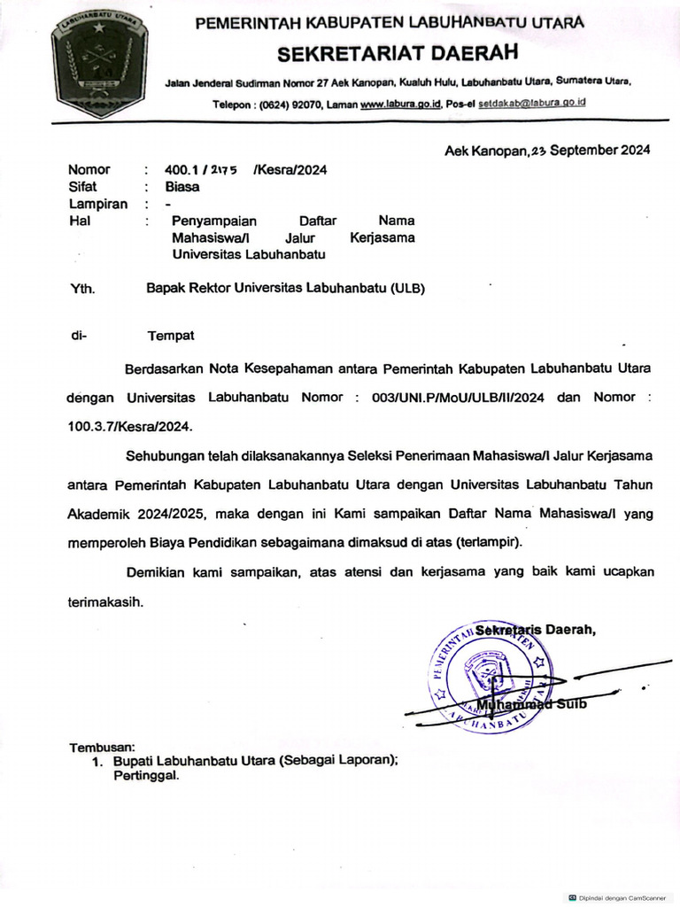 Penyampaian Daftar Nama Mhs Ulb | PDF