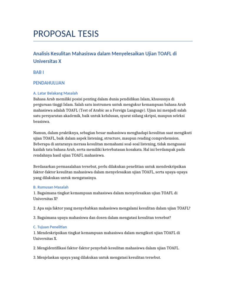 Proposal Tesis TOAFL UniversitasX | PDF