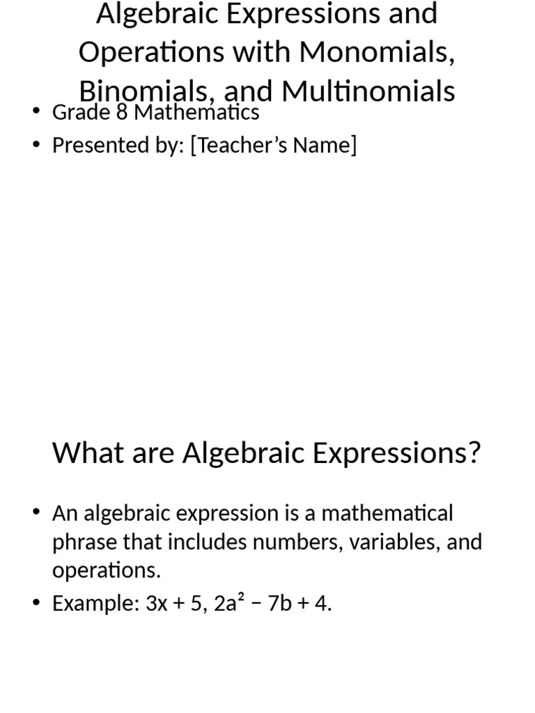 Grade 8 Algebraic Expressions Guide | PDF