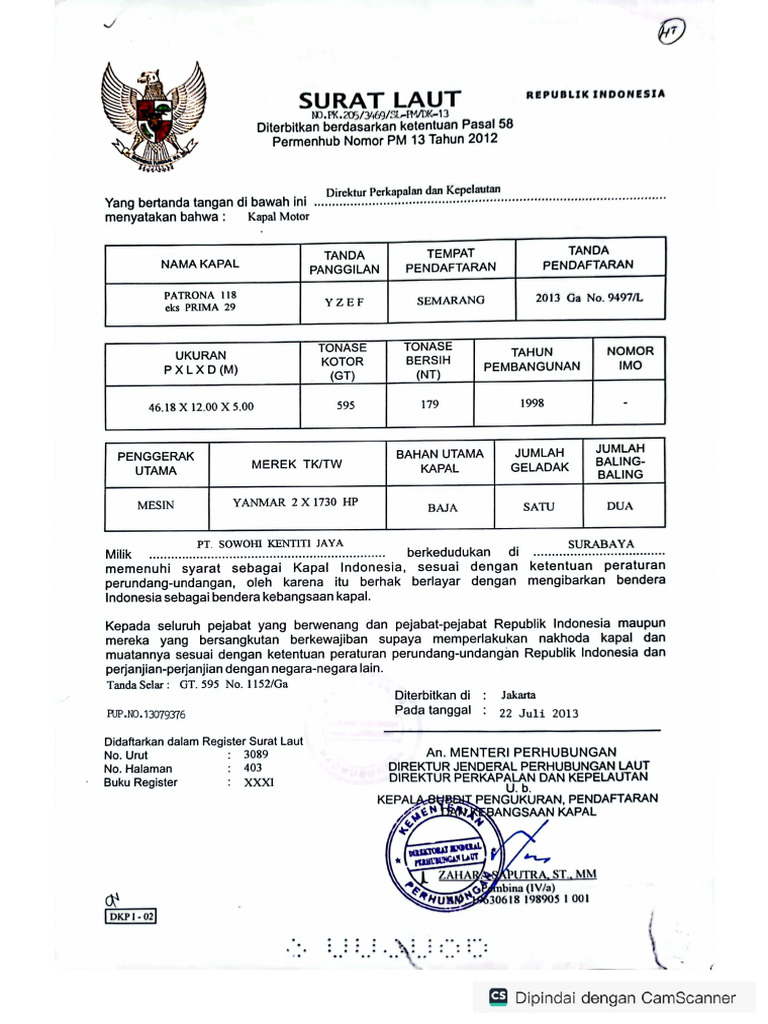 Surat Laut p118 Endors TGL 27 Mei 2024 | PDF