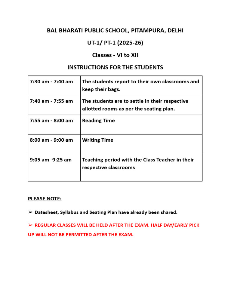 Instructions Students Pt-1 Ut-1 | PDF