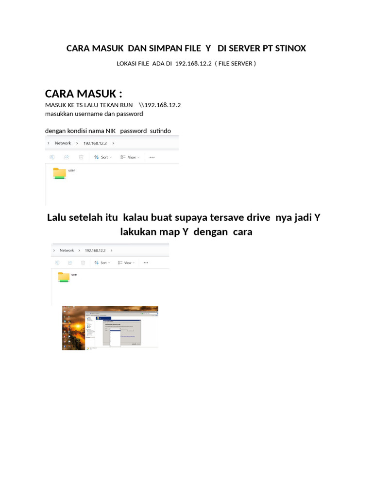 Cara Masuk Dan Simpan File y Di Server Pt Stinox 2025 | PDF