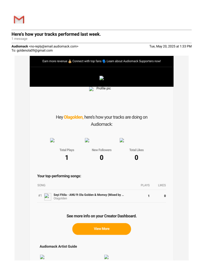 Gmail - Here's How Your Tracks Performed Last Week. | PDF
