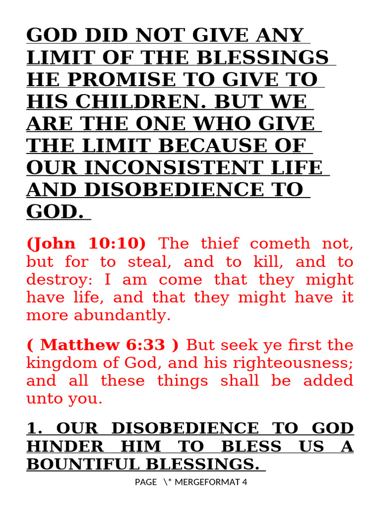 God Did Not Give Any Limit of The Blessings He Promise To Give To His ...