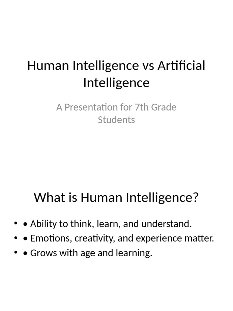 Human Intelligence Vs AI 7th Grade Presentation | PDF