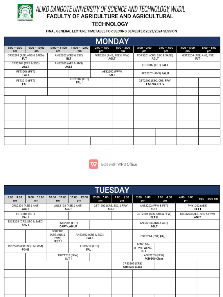 Tentative FAAAT 2nd Sem 2024-2025 Lecture Timetable | PDF