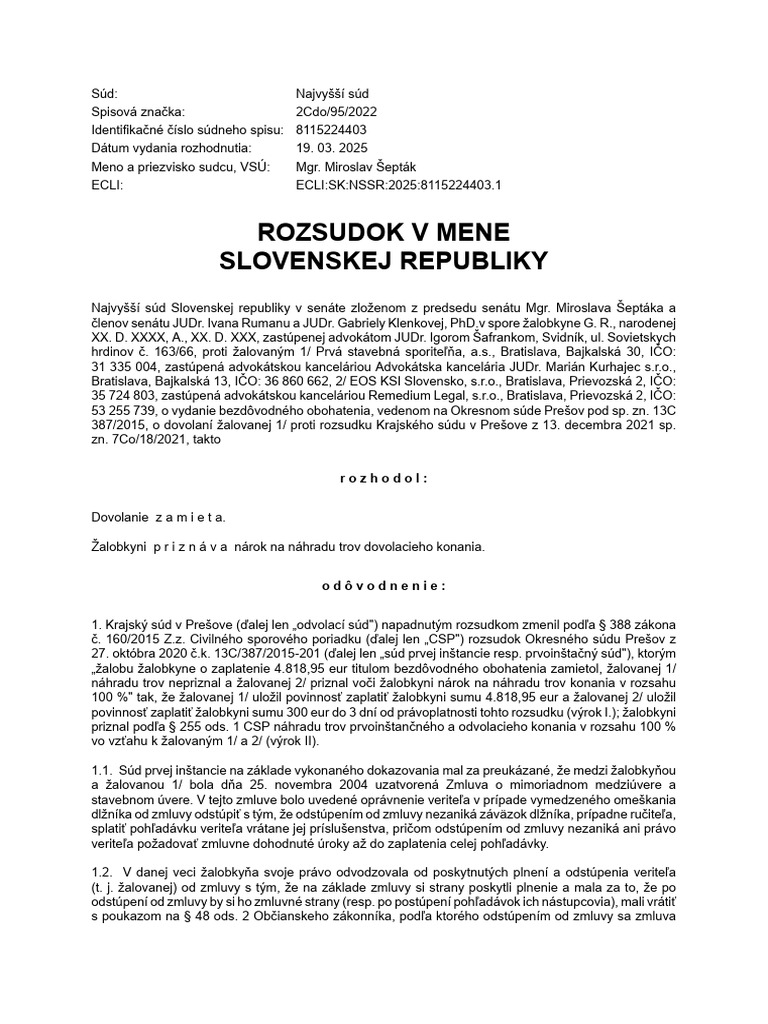 Rozsudok 2cdo 95 2022 | PDF