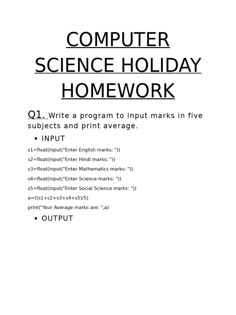 Computer Science Holiday Homework | PDF