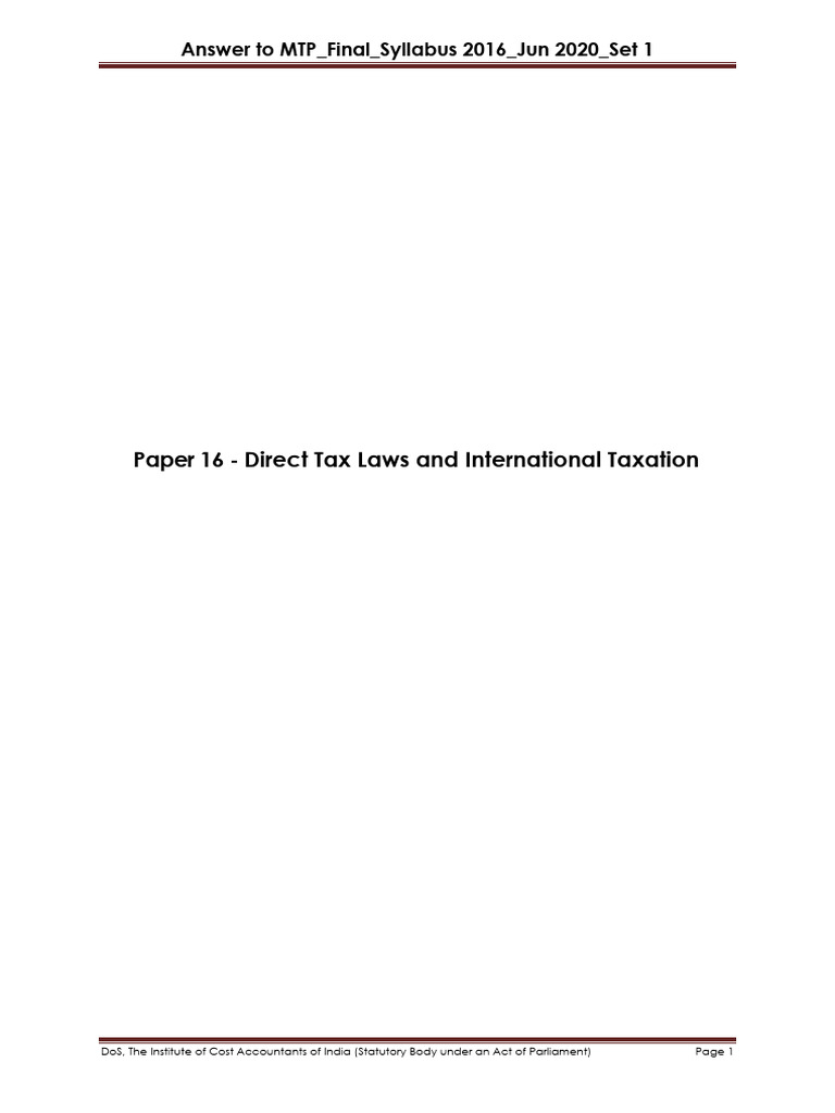 CMA Answers Paper16 - Set1 MTP June 2020 | PDF | Taxes | Income Tax