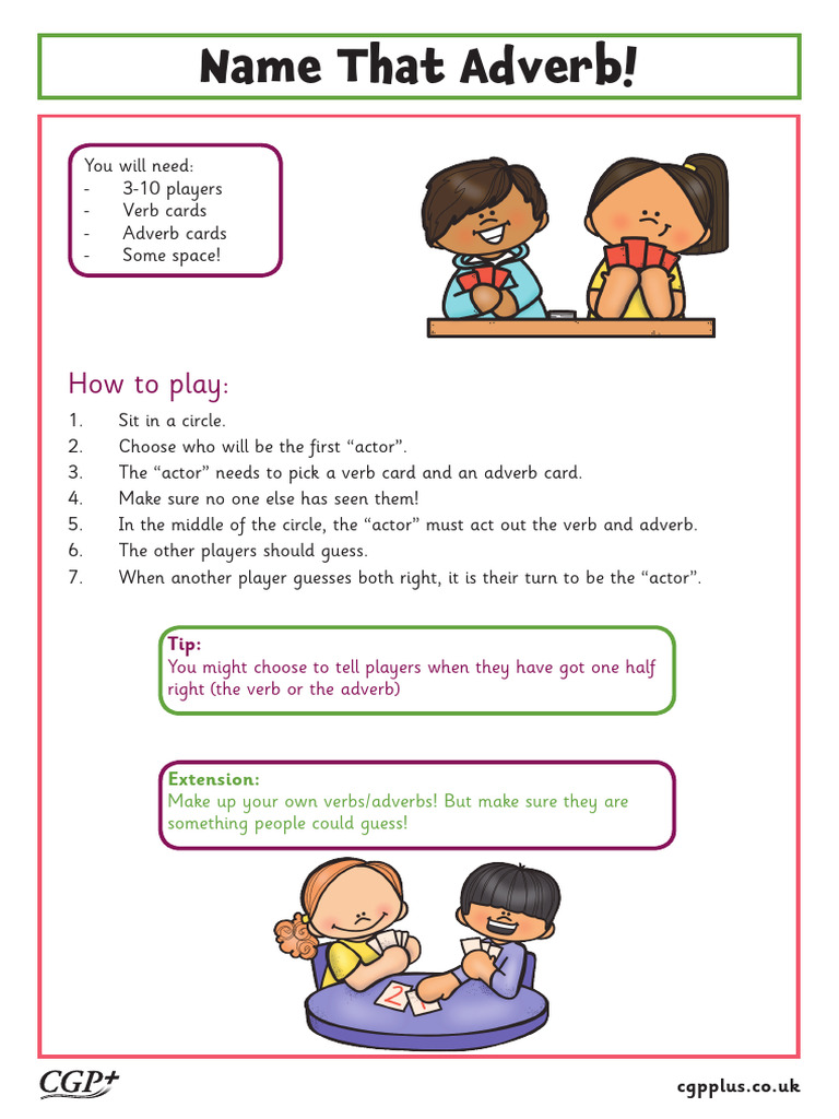 Name That Adverb! Card Action Game (Year 3) Printer Friendly | PDF