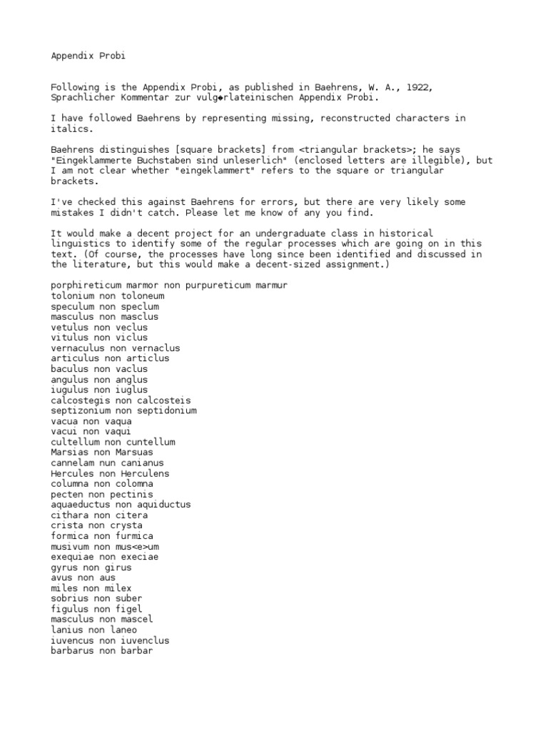Appendix Probi - Valerius Probus | PDF
