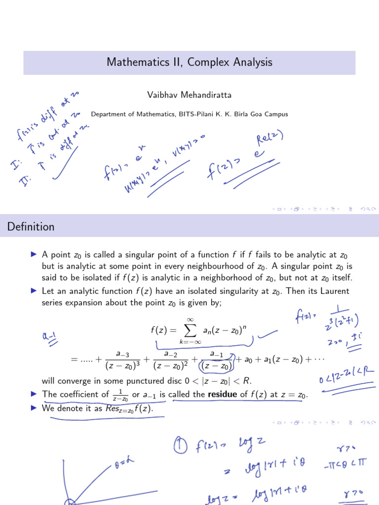 Lecture 32 - Isolated Singular Points and Residues | PDF | Mathematical Physics | Analysis