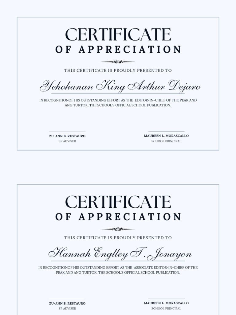 School Publication Awards Certificates | PDF