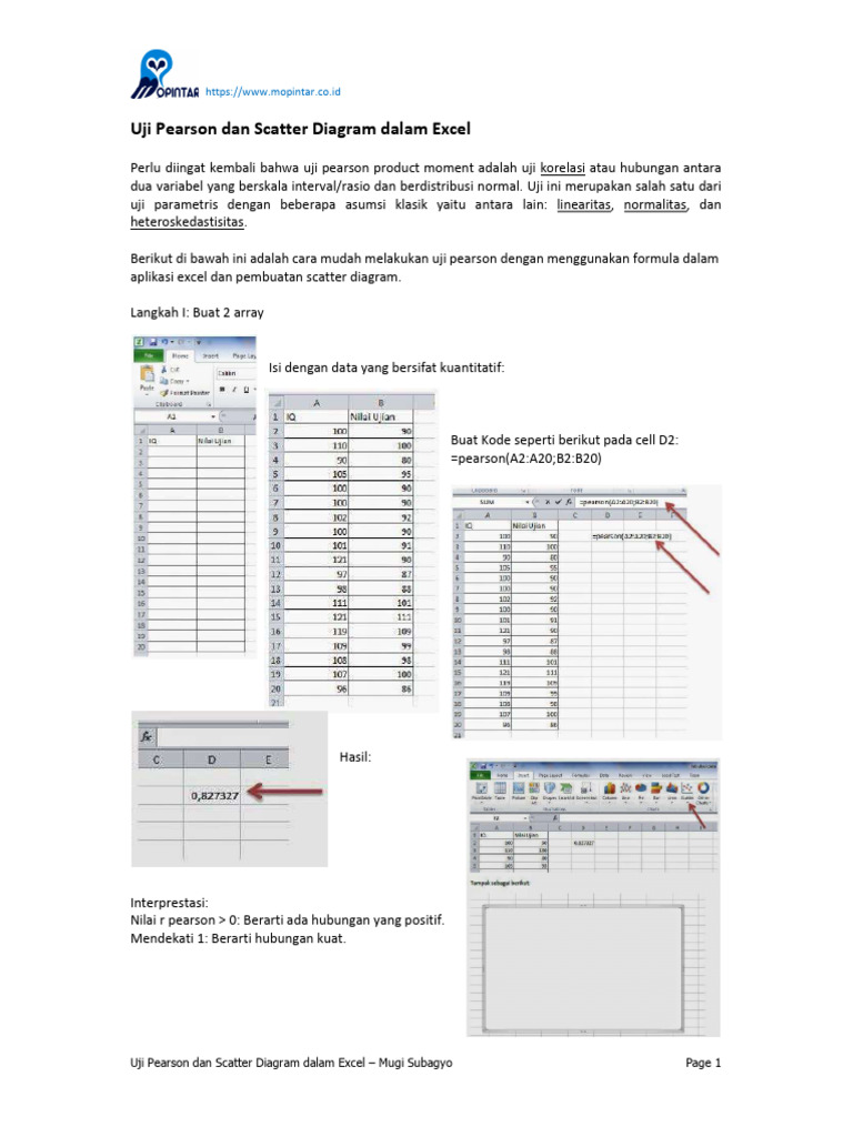 Uji Pearson Dan Scatter Diagram Dalam Excel | PDF
