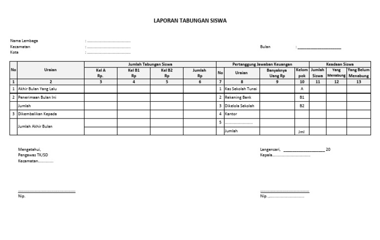 Format Laporan Tabungan Siswa | PDF