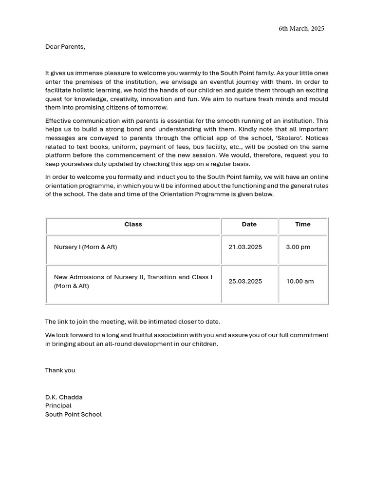 Welcome Message New Admissions 25 26 | PDF