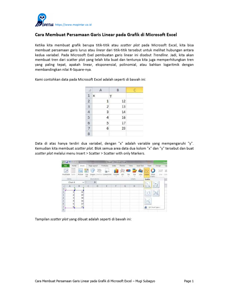 Membuat Persamaan Garis Linear Pada Grafik Di Microsoft Excel | PDF