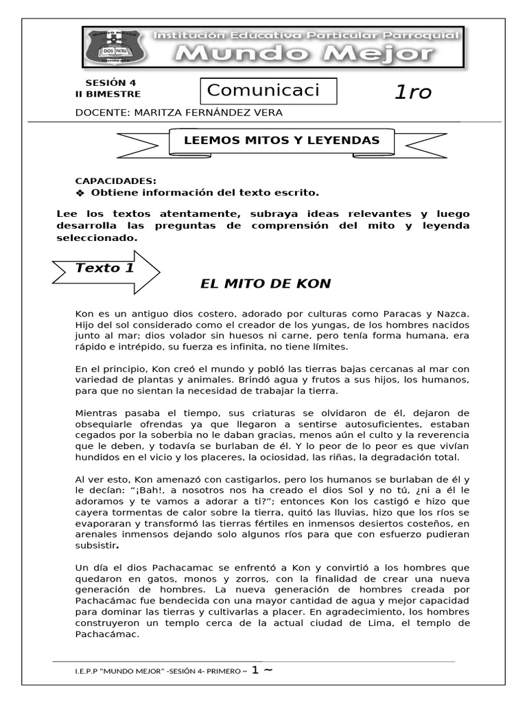 Mitos y Leyendas Actividades 1ro | PDF | Hera