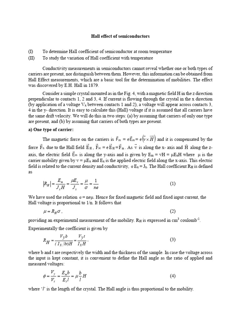 Hall Effect in Semiconductors Explained | PDF | Thermocouple | Power Supply