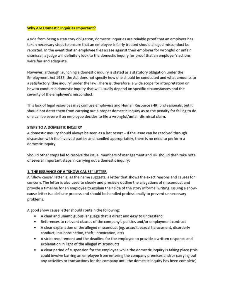 Importance of Domestic Inquiries | PDF | Employment | Justice