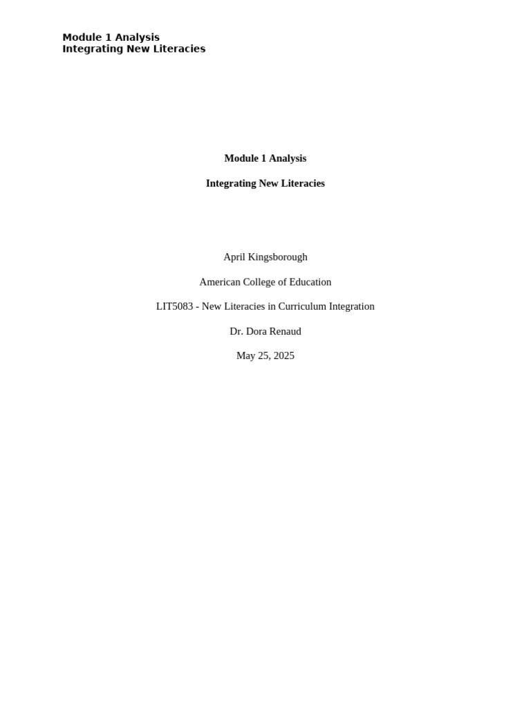 Module 1 Analysis-Thematic Unit | PDF | Literacy | Learning