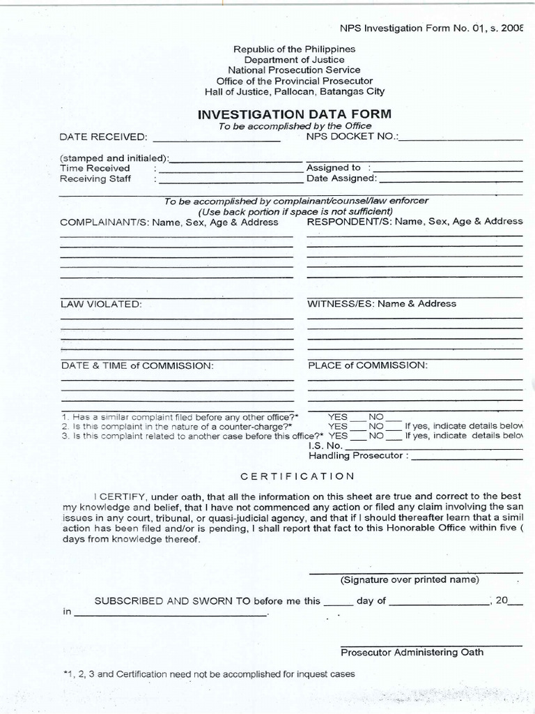 Investigation Data Form Template | PDF