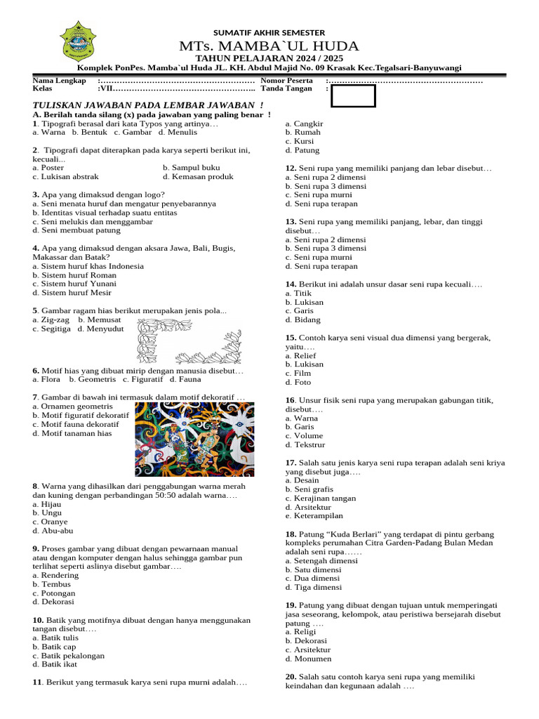 Soal Seni Rupa Kelas 7 Ganjil 24 Afifa | PDF