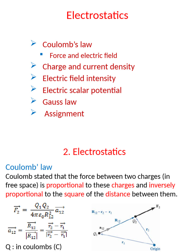 Module 1 Electrostatics | PDF | Electric Field | Voltage