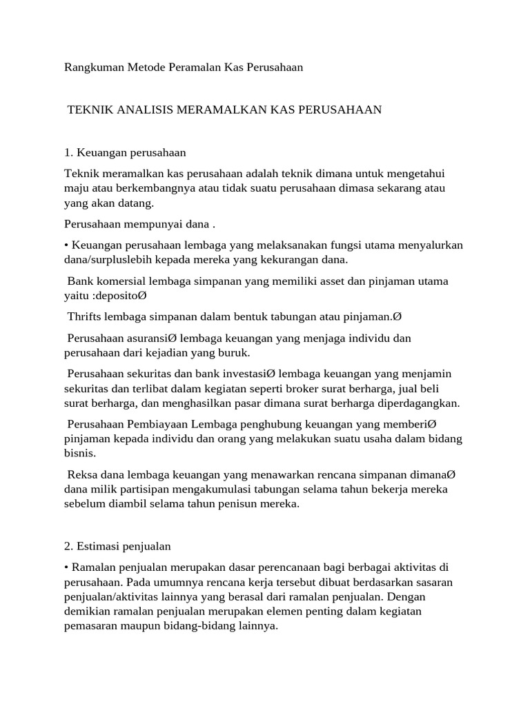 Metode Peramalan Kas Perusahaan Efektif | PDF