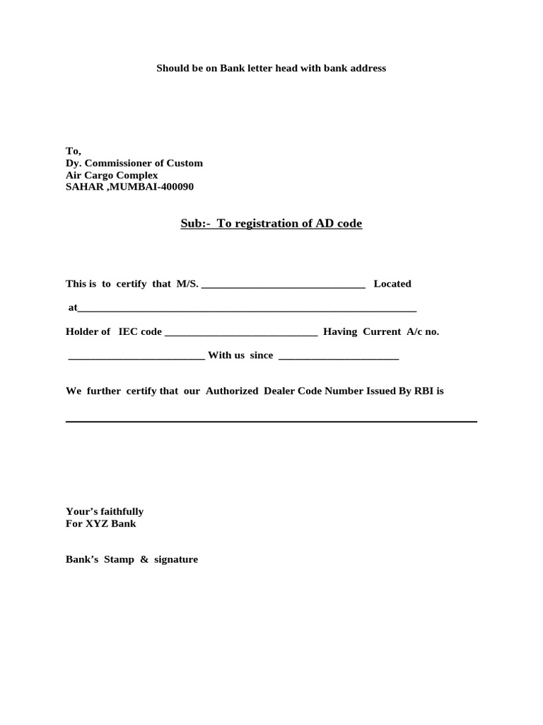 Bank Ad Code Letter | PDF