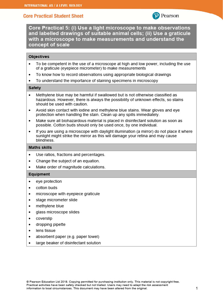 IAS Biology SB1 Practs CP5 Student | PDF | Microscope | Staining