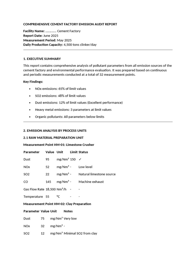 Cement Factory Emission Audit Report | PDF | Materials | Chemical ...