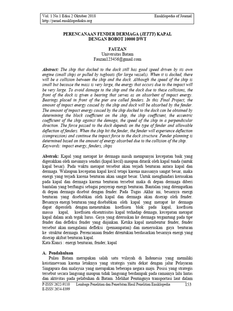 Ref. Data Kapal 10000 DWT Untuk Project Fender PLTU | PDF
