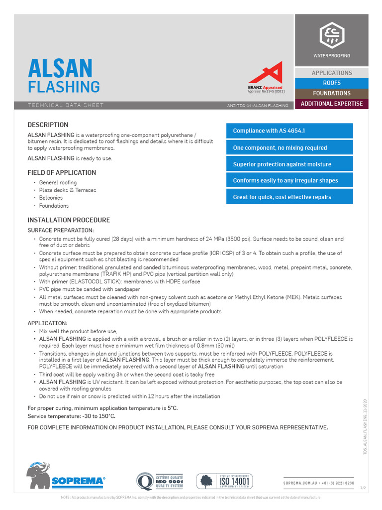412 356 TDS Soprema Alsan Flashing | PDF | Concrete | Building Materials