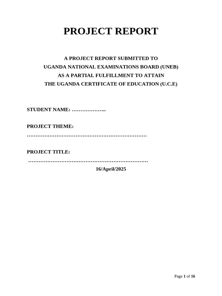 Uganda U.C.E Project Report Guide | PDF | Business