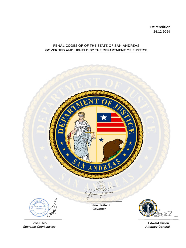 Penal Codes of The State of San Andreas | PDF | Crimes | Crime & Violence