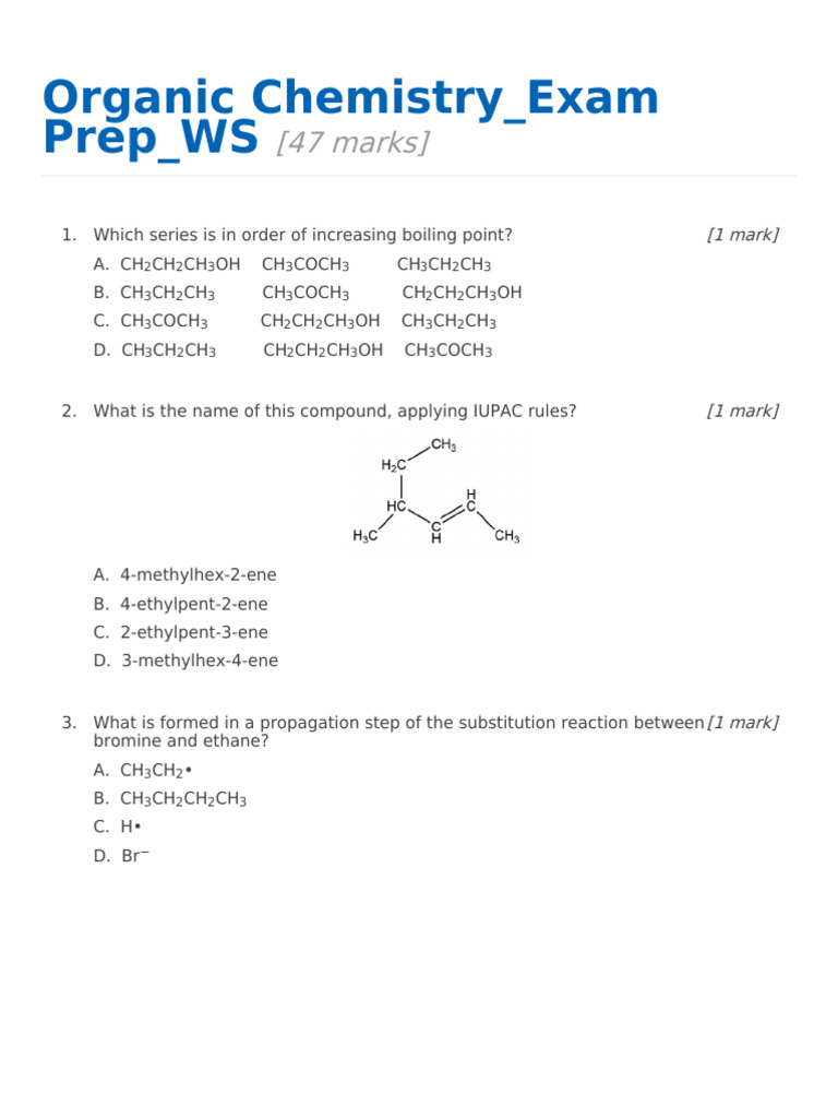 Organic Chemistry Exam Preparation Guide | PDF | Ethanol | Chemical ...
