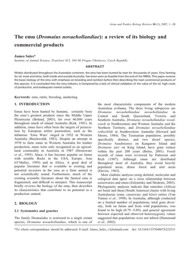 Avian Poult Biol Rev 181 Review Emu | PDF | Egg | Dietary Fiber