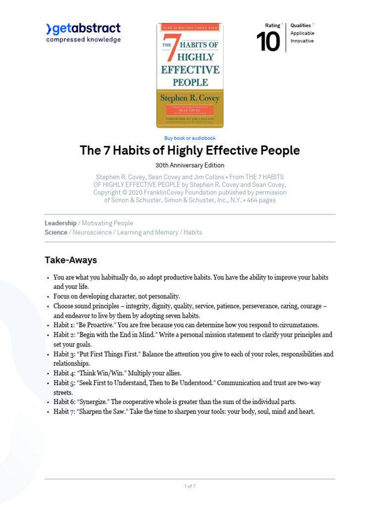 The 7 Habits of Highly Effective People Covey en 39545 | PDF