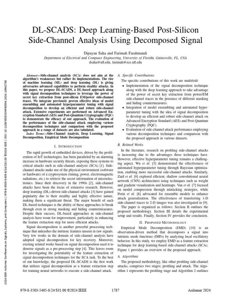 DL-SCADS Deep Learning-Based Post-Silicon Side-Channel Analysis Using Decomposed Signal | PDF ...