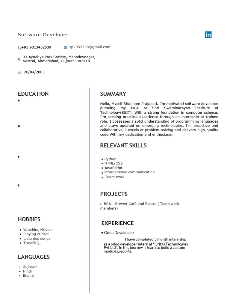 Shubham Prajapati Resume | PDF