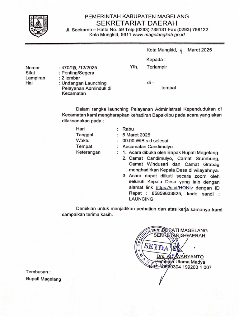 Undangan Launching Pel Adminduk Di Kecamatan | PDF
