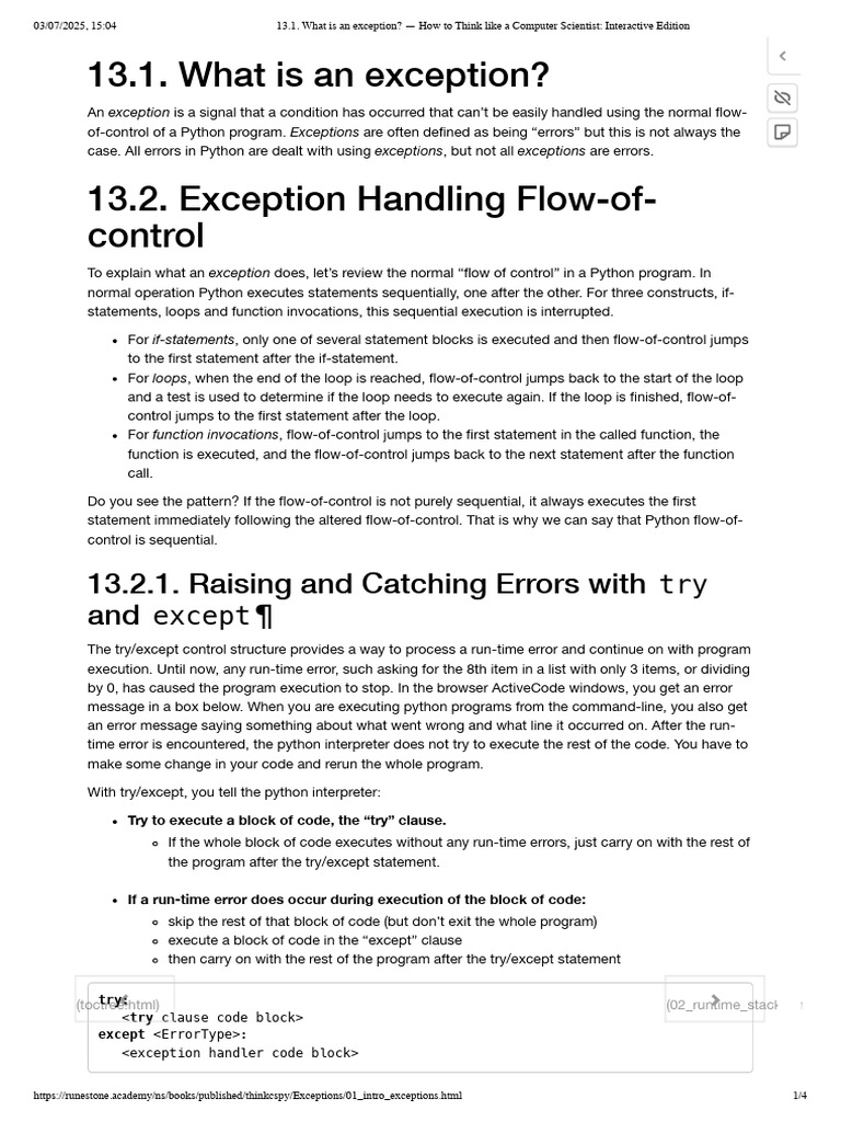 13.1. What Is An Exception - How To Think Like A Computer Scientist - Interactive Edition | PDF ...