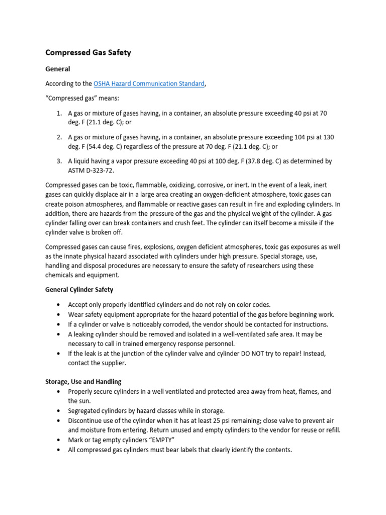 Compressed Gas Safety-OSHA | PDF | Gases | Mechanical Engineering
