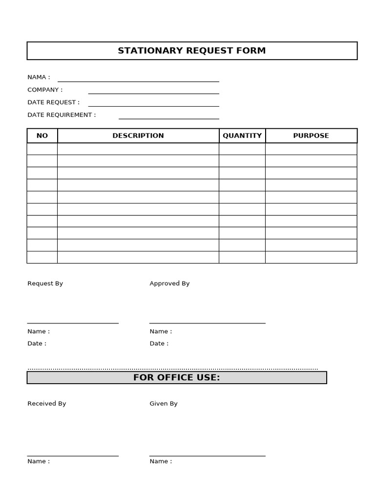 Stationary Request Form Template | PDF