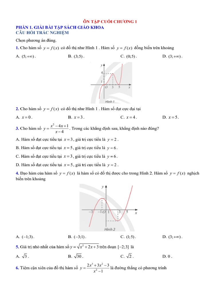 Bài Tập Cuối Chương 1 - toán 12 - ctst - đề Bài | PDF