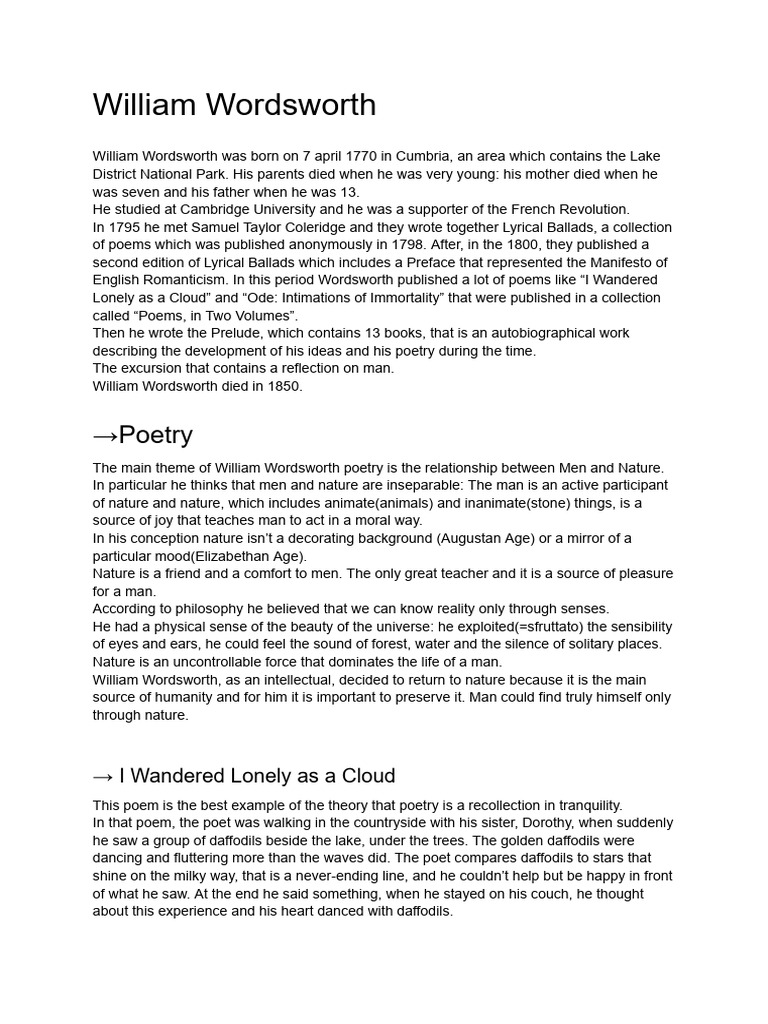 William Wordsworth: Nature and Poetry | PDF | William Wordsworth | Poetry