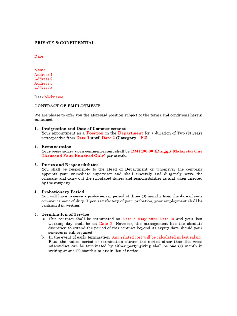 Employment Contract - Page 1 | PDF